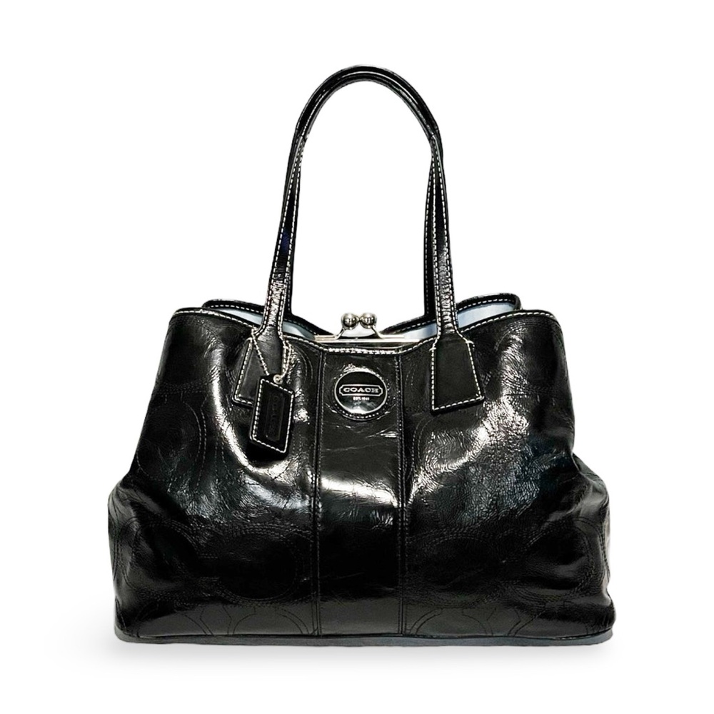 Coach Black Patent Leather Signature Stitch Framed Ki… - Gem